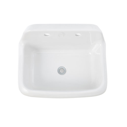 ELLAI 24-in Wall Mounted High Back Utility Sink White Ceramic Farmhouse ...