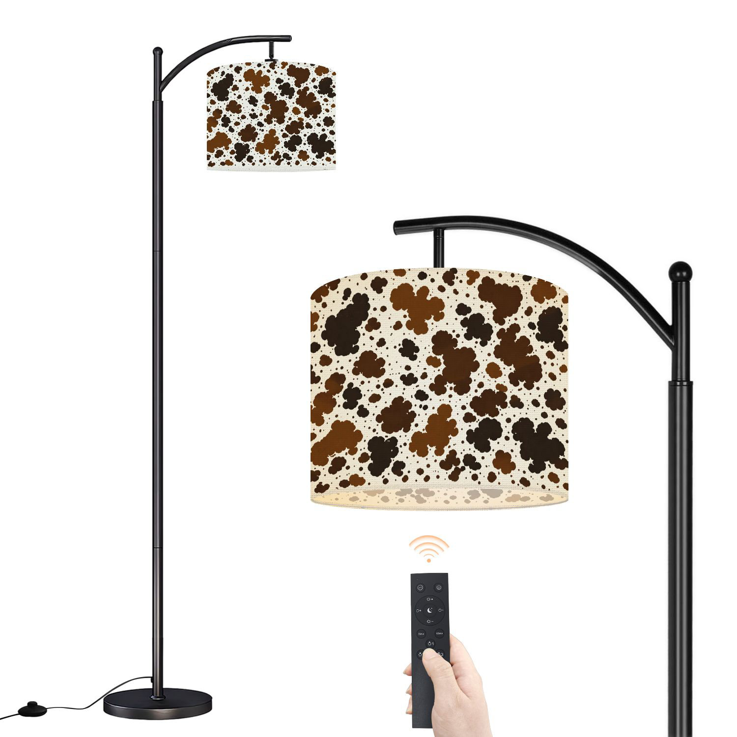 Latitude Run® Arc Floor Lamp Cow leather skin brown Floor Lamps with ...