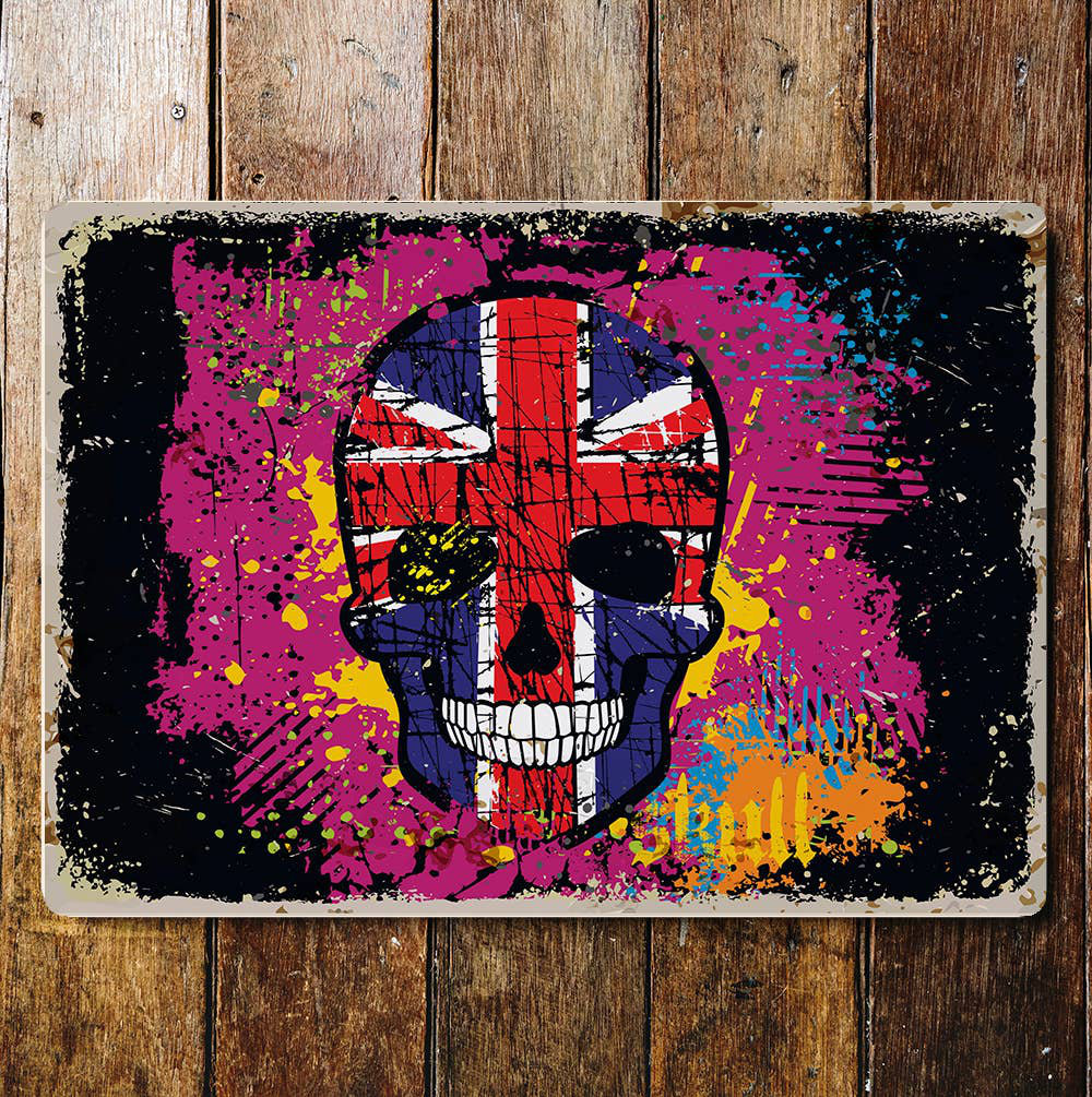 The Seasonal Aisle British Skull Grunge England Metal Wall Sign ...
