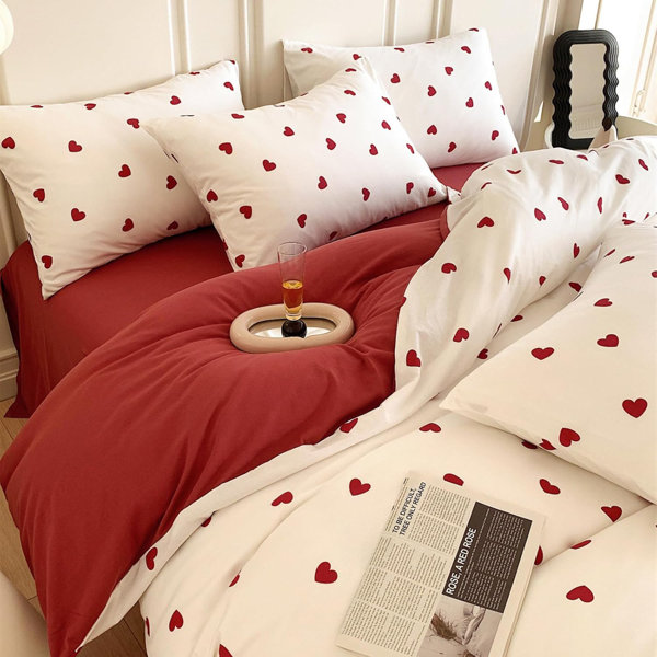 Nayoroom Bed Linen White Red Heart Bed Linen Sets Romantic Love Bed ...