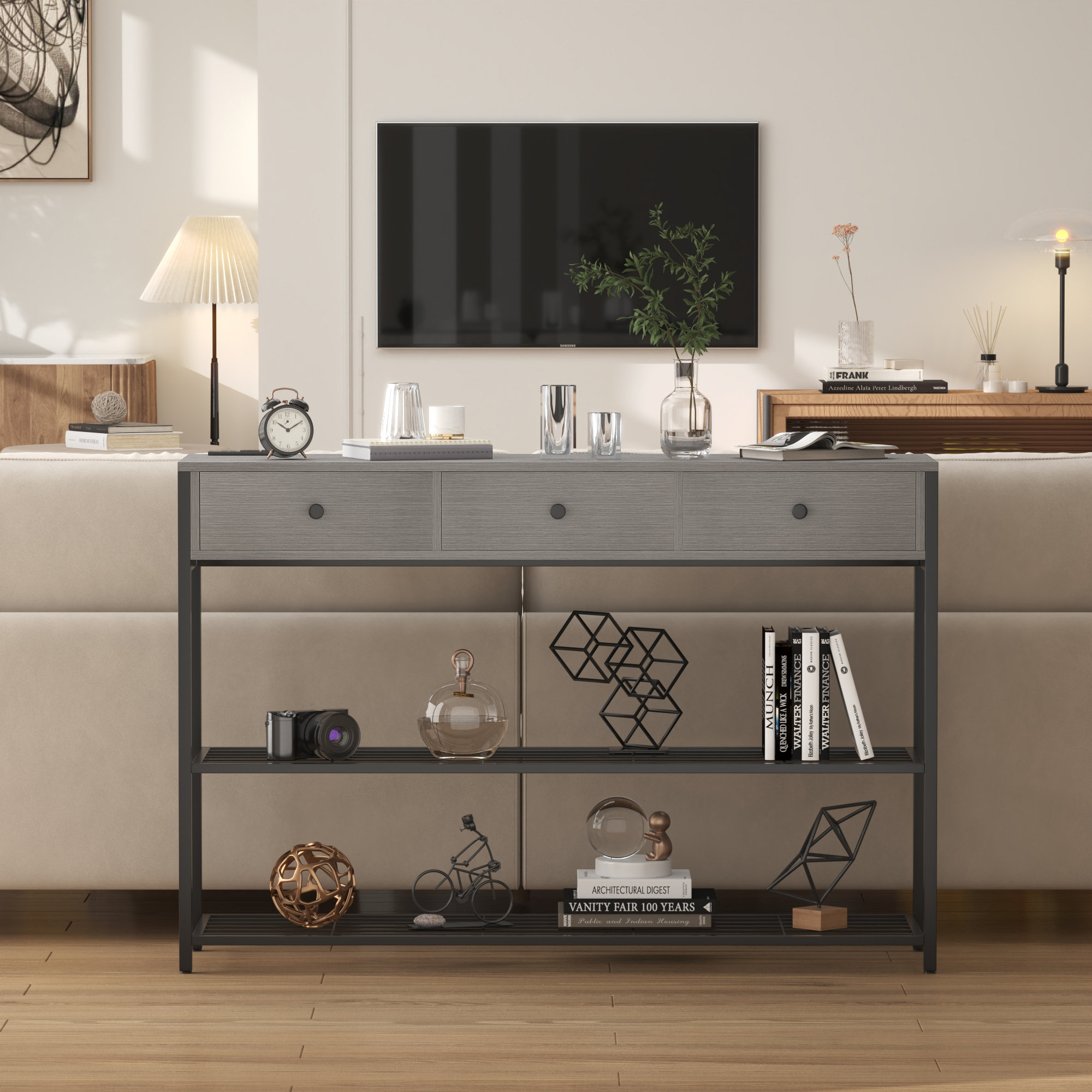 17 Stories Soplin 47.2" Wide Sofa & Console Tables with 2 USB Ports & 2 ...