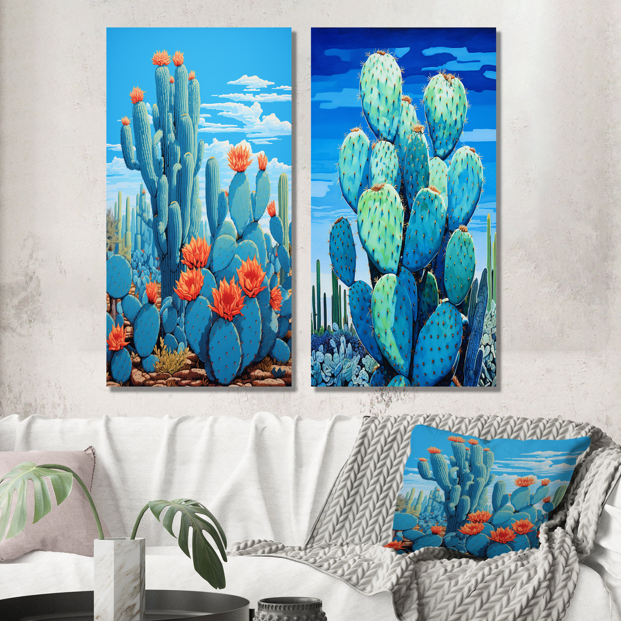 Bungalow Rose Cerulean Blue Cactus Collage - Cactus Metal Wall Art ...
