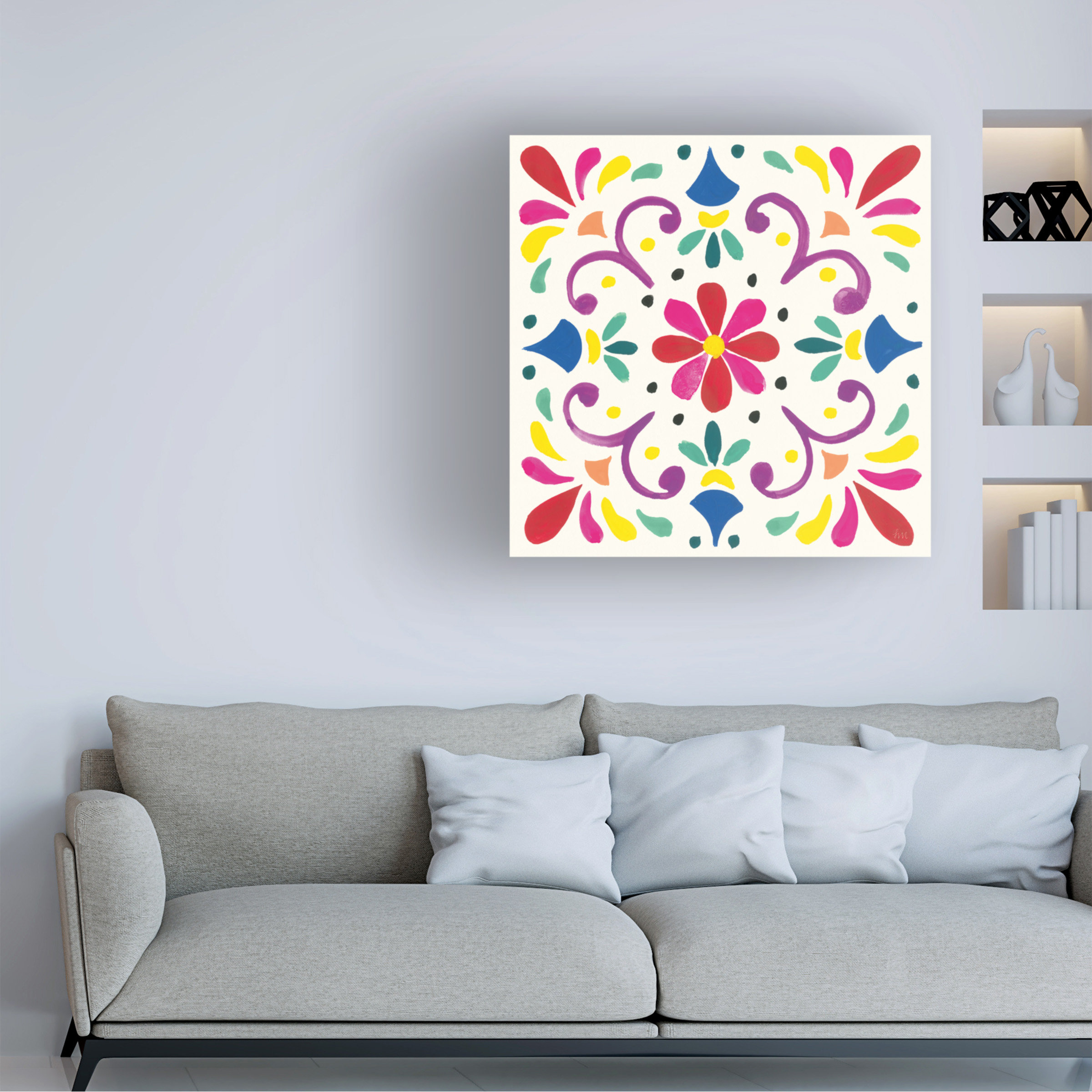 Bungalow Rose Laura Marshall 'Floral Fiesta White Tile III' Canvas Art ...