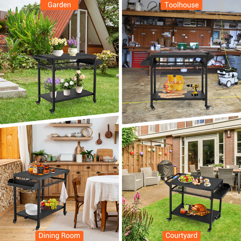 FDFK Three-shelf Outdoor Grill Dining Cart Movable Bbq Trolley With ...