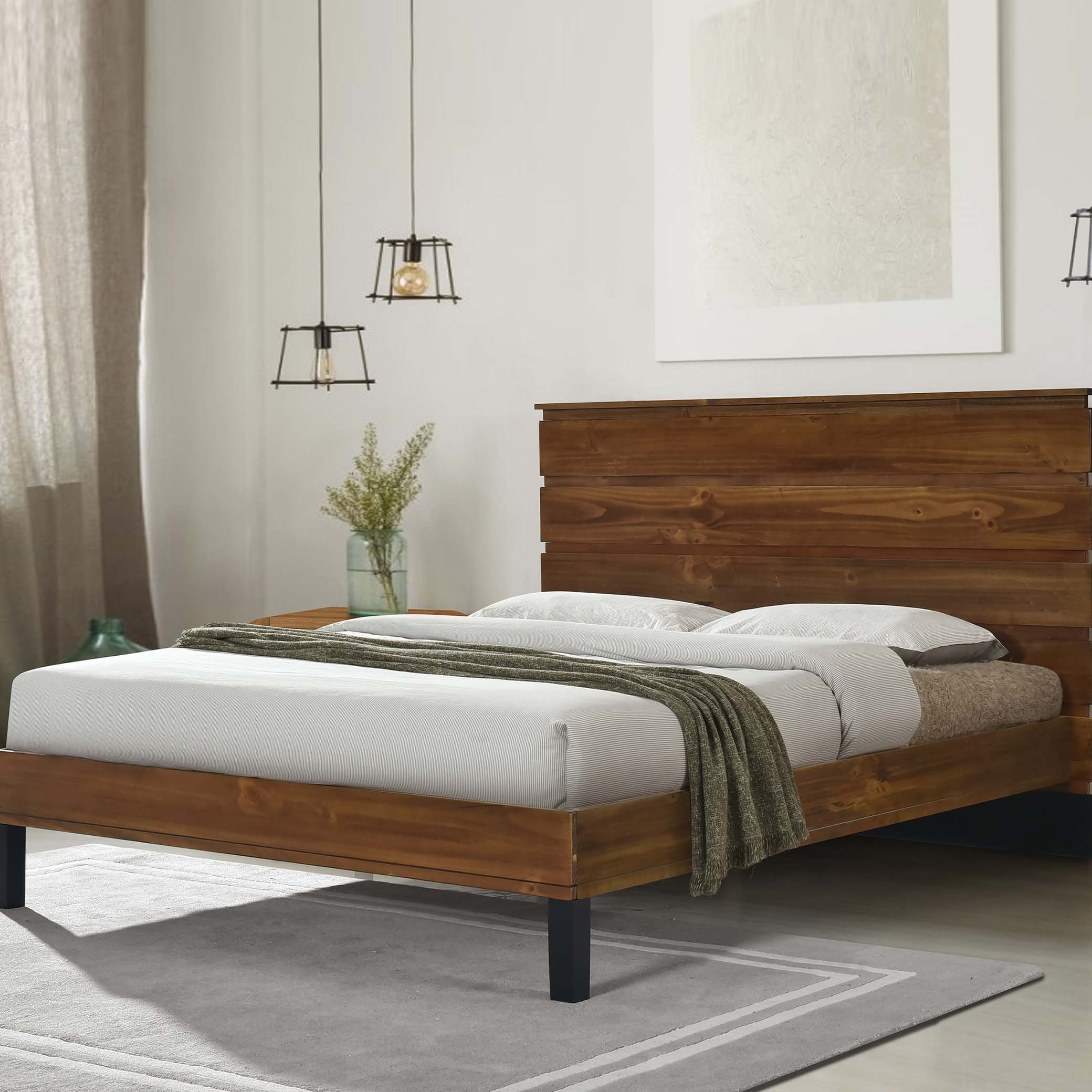 George Oliver Mid-Century Modern Solid Wood Bed Frame King Size ...