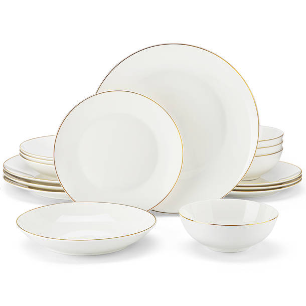 Godinger Silver Art Co Andover Black 12 Piece Gold Rim Dinnerware Set ...