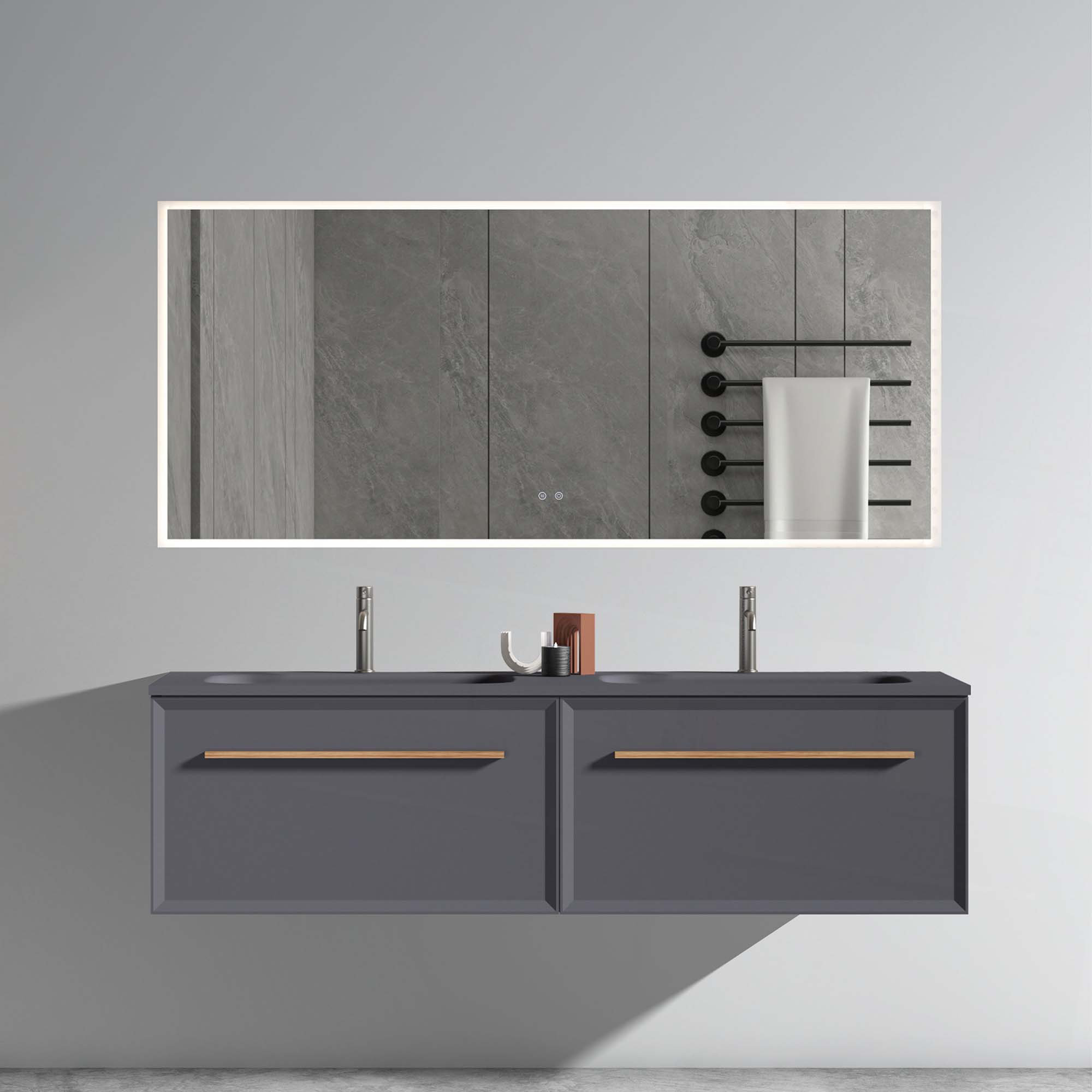 Ivy Bronx 60" Exclusive Gray Bathroom Vanity with Gray Solid Surface ...