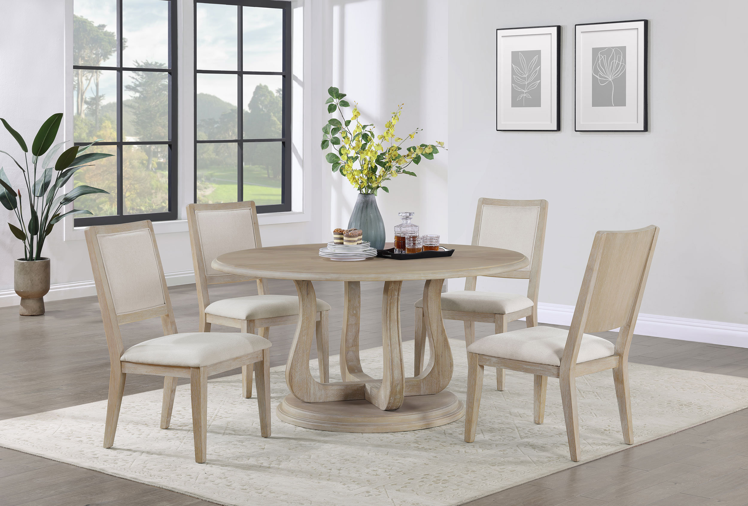 August Grove® Corton 5-Piece Round Dining Set White Washed & Reviews ...