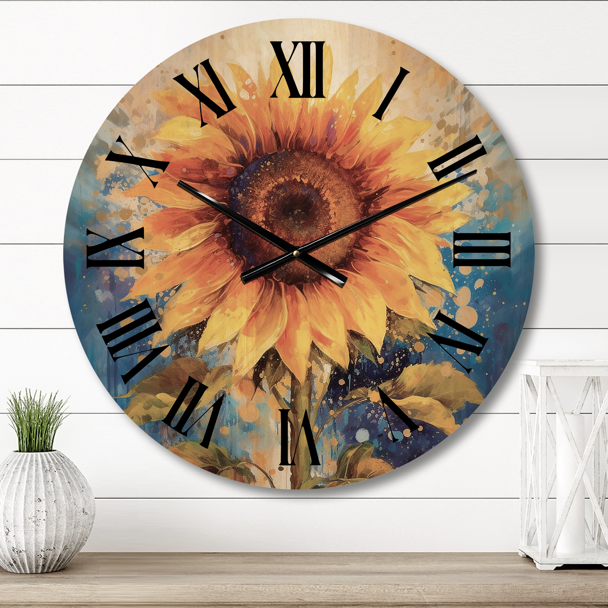 East Urban Home Yellow Blue Golden Sunflowers II - Sunflowers Oversized ...