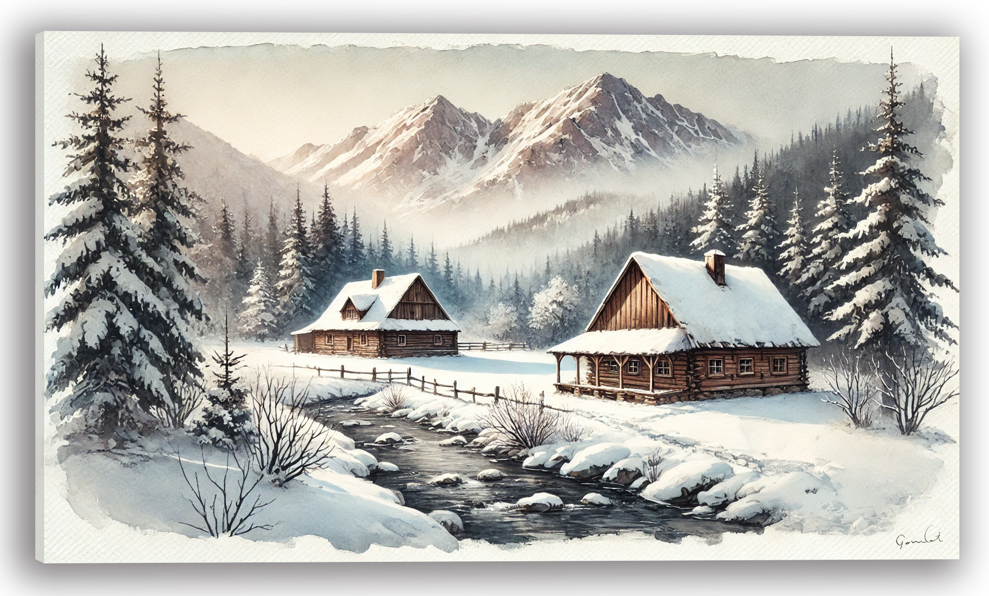 Millwood Pines Mountain Solitude: Log Cabins in Snowy Alpine Landscape ...