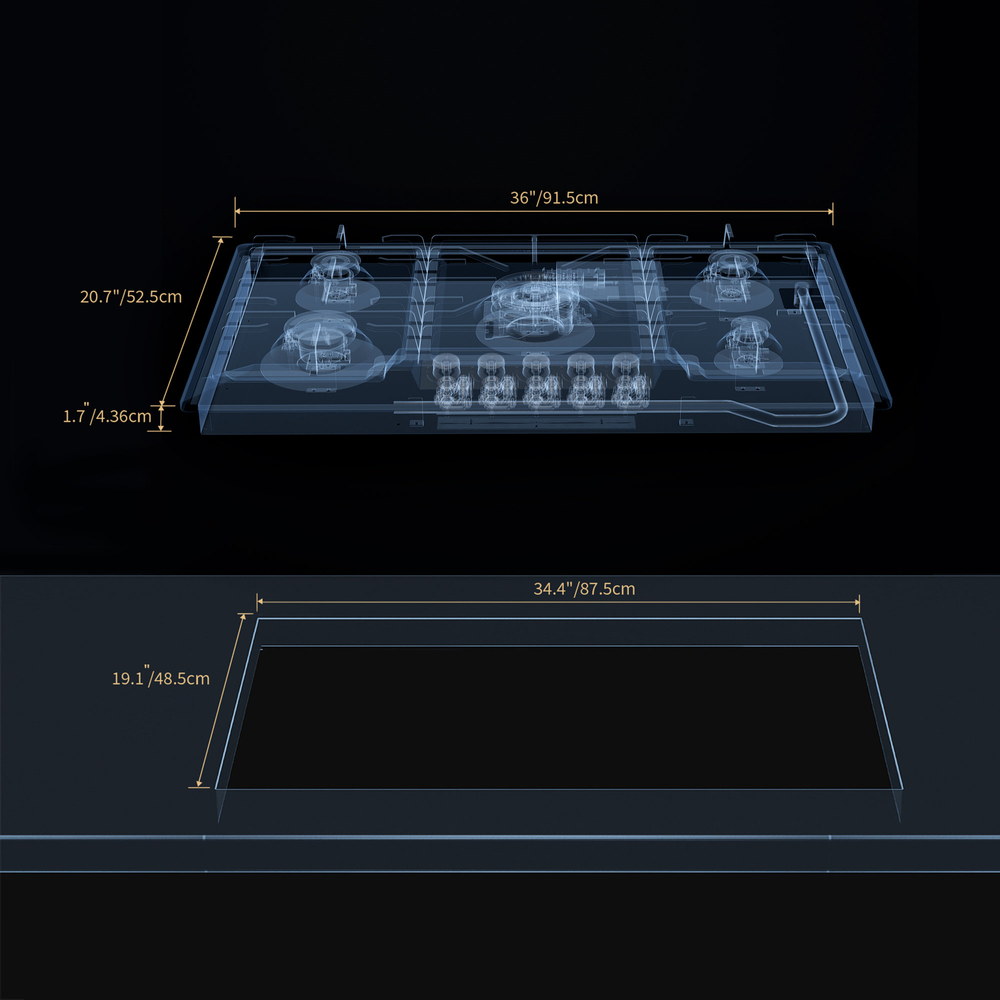 Empava 36 In. 5 Burners Recessed Gas On Glass Cooktop In Stainless ...