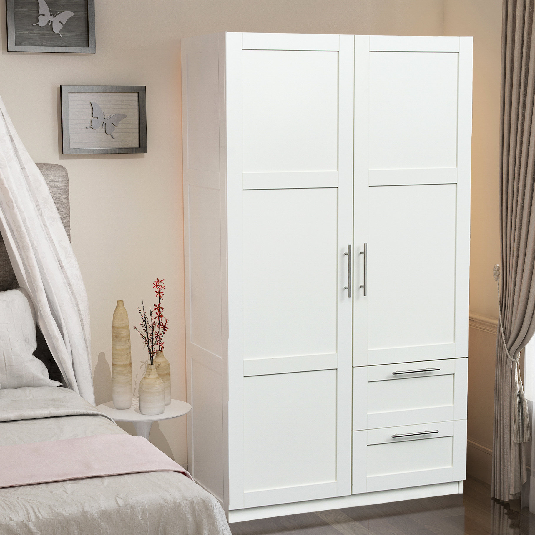 Latitude Run® High Wardrobe And Kitchen Cabinet In White - 2 Doors ...