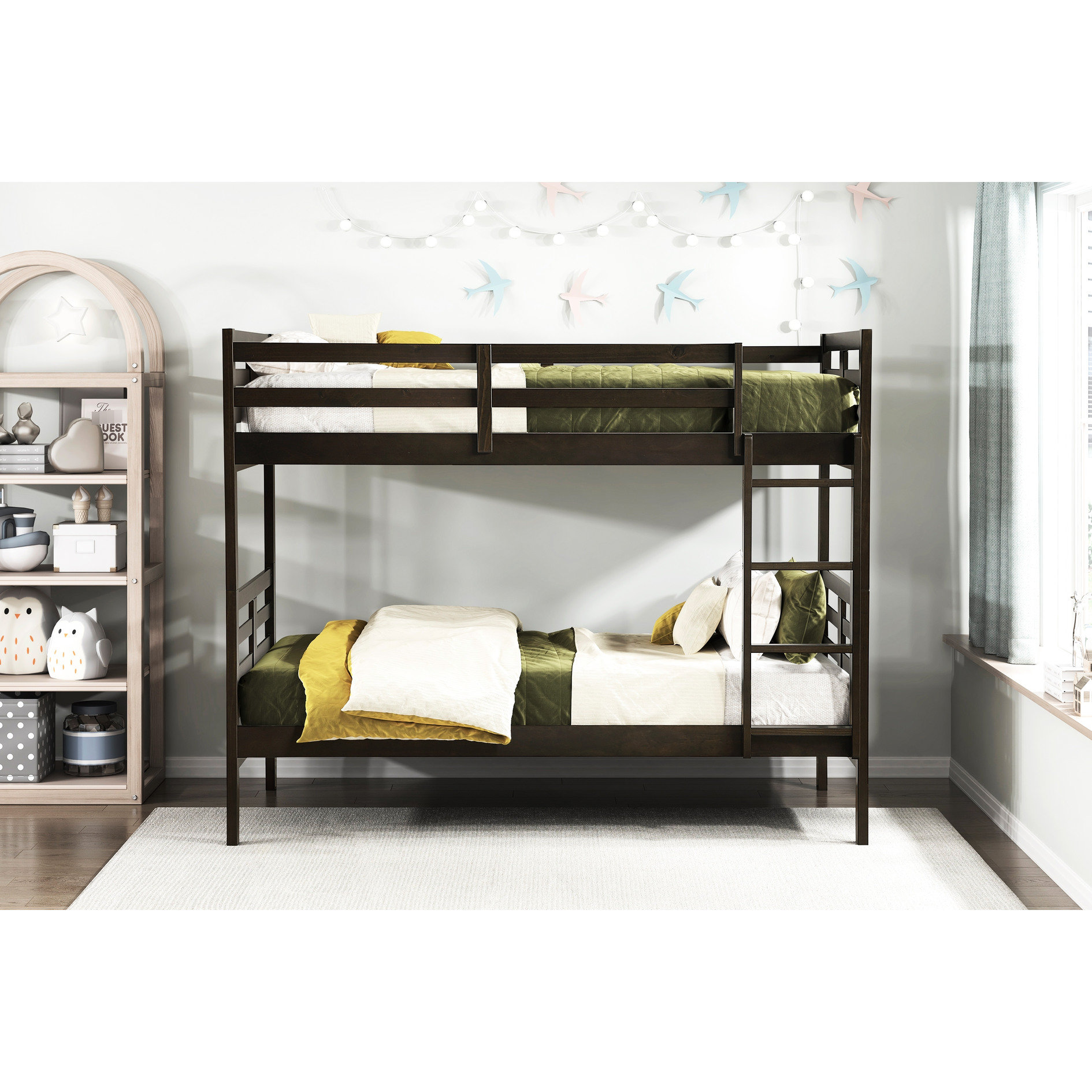 Darby Home Co Classic Style Twin Over Bunk Bed, Dark Brown Wood Finish ...