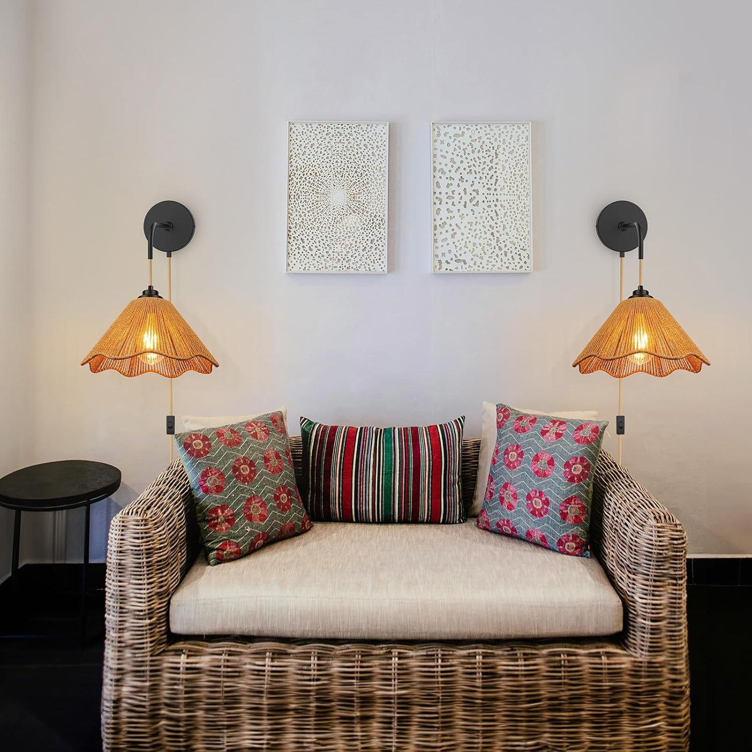 Dakota Fields Plug in Wall Sconces Set of Two,Handwoven Boho Wall Decor ...