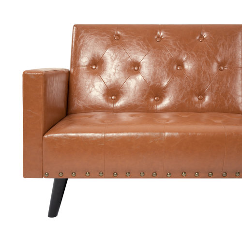 Williston Forge Sprague 75" Faux Leather Tuxedo Arm Sofa with ...