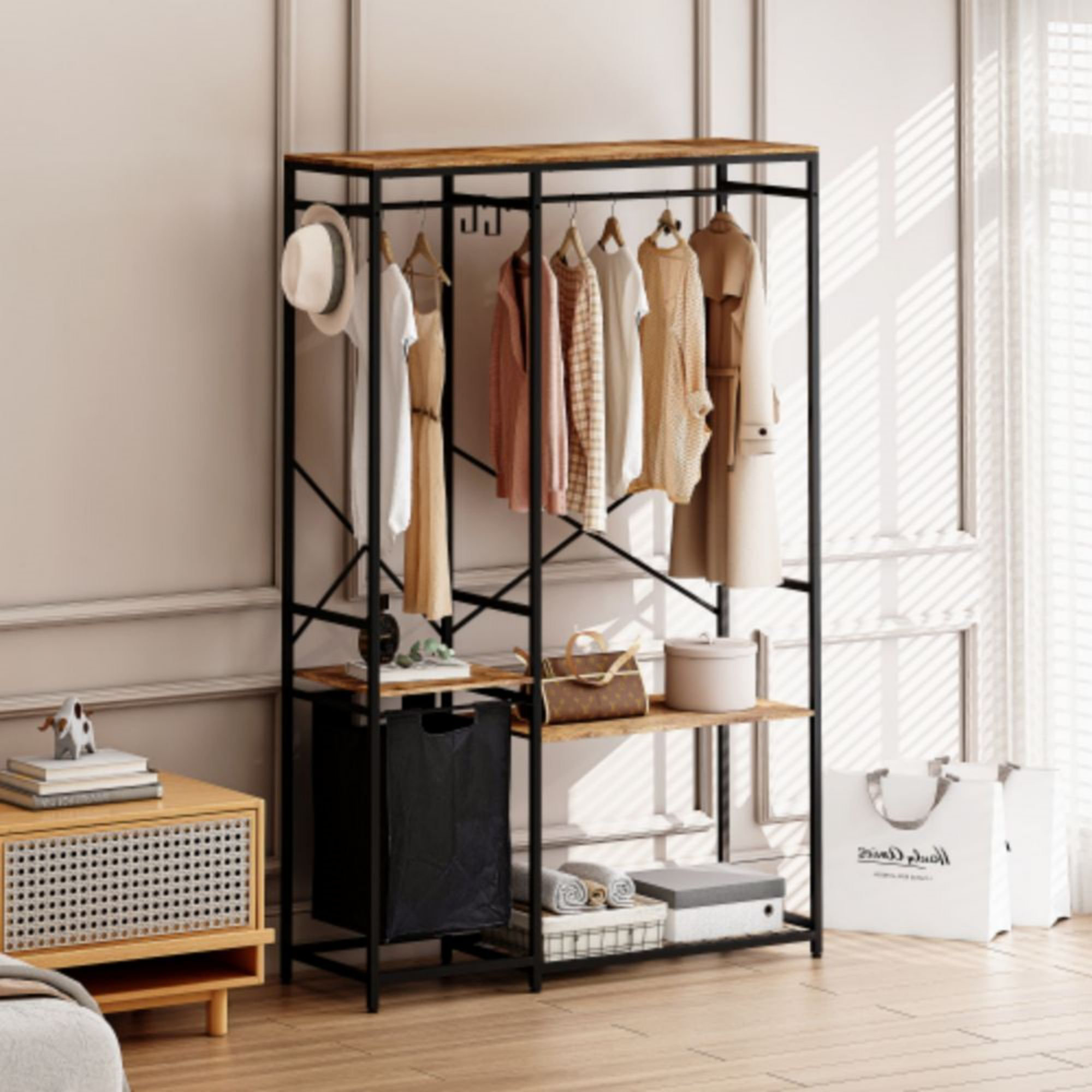 17 Stories Portable Wardrobe Clothes Rack, Freestanding Clothing Rack ...