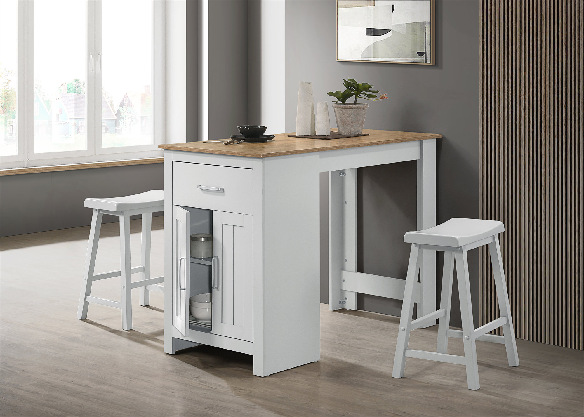 Ebern Designs Alonzo 47" White Finish Small Space Counter Height Dining ...