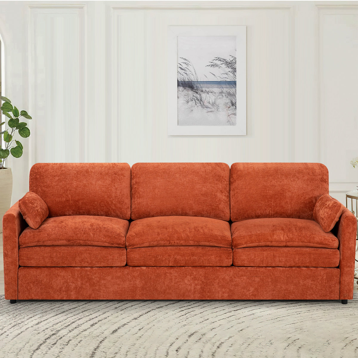 Ebern Designs 89" Modern Soft Couch With Upholstered Cushion, Chenille ...