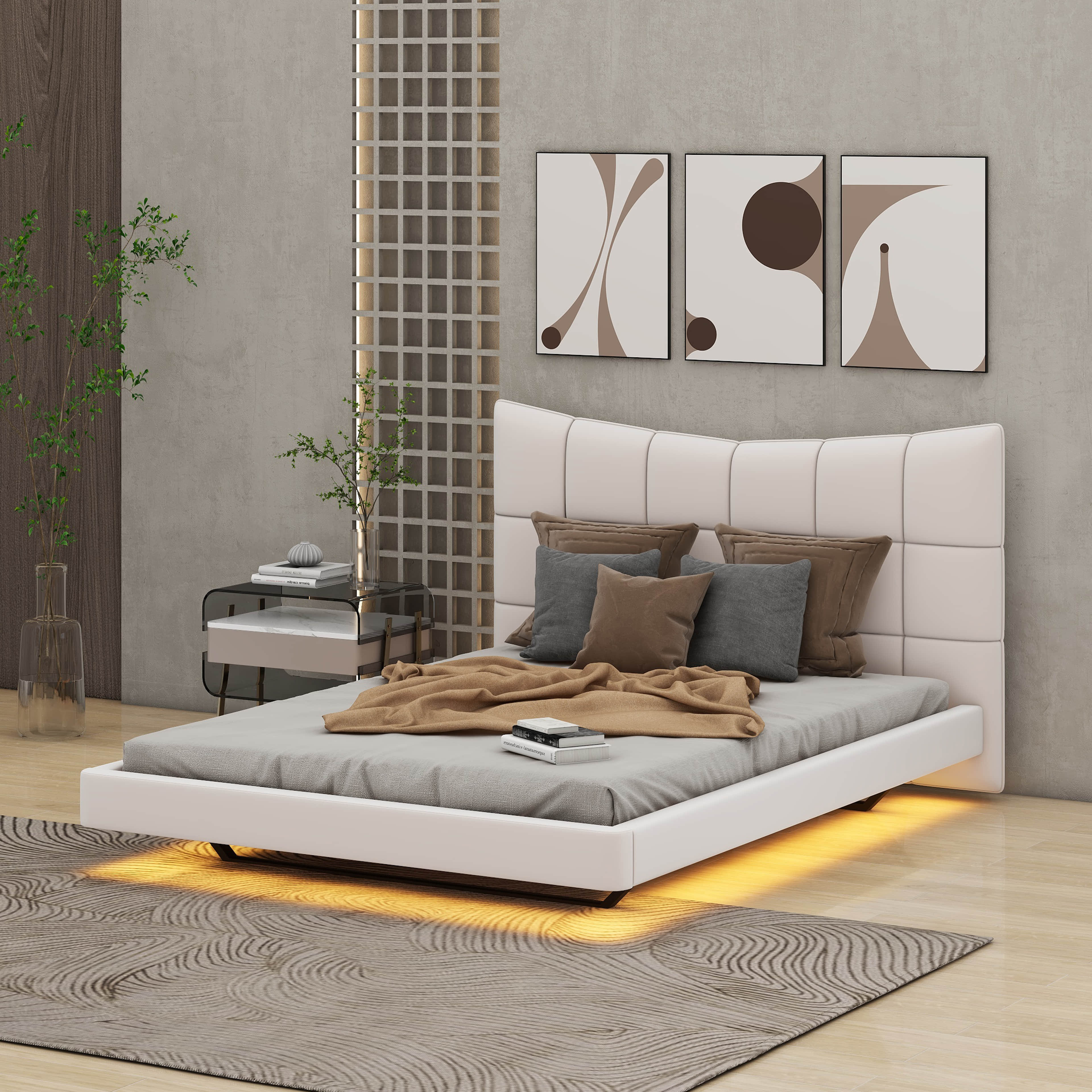 Latitude Run® Shannda Full Size Upholstered Platform Bed With LED ...