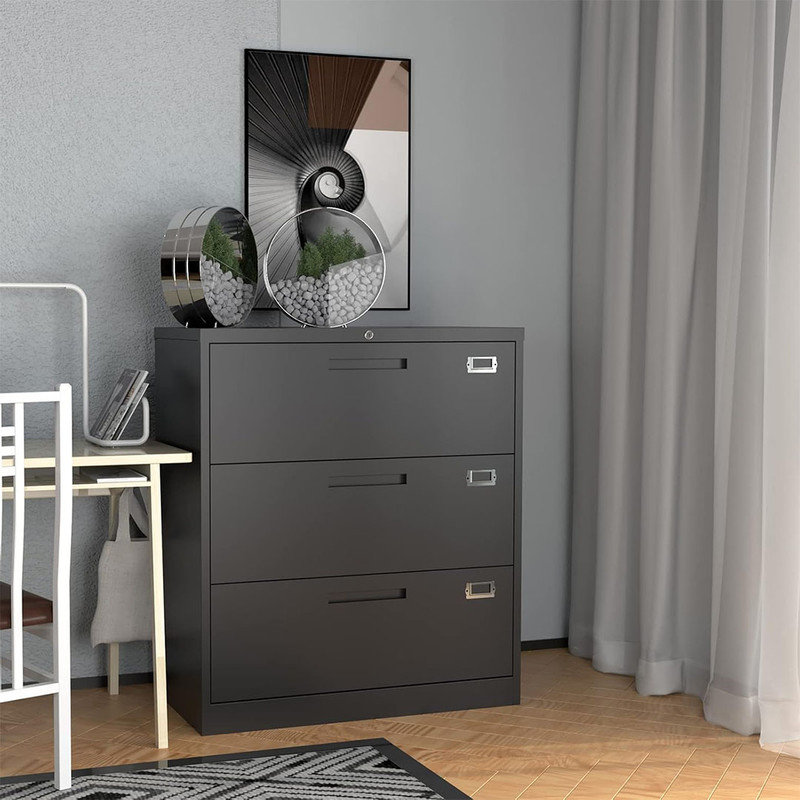 Inbox Zero Rectangular File Cabinet with Lock, 3 Drawer Large Metal ...