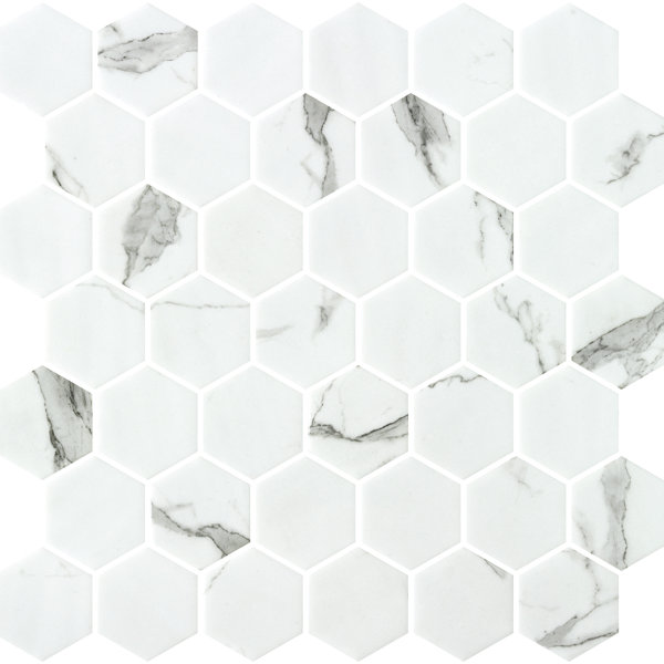 Encore Surfaces Onix 2” X 2” Hexagon Hera Matte Glass Marble Look ...