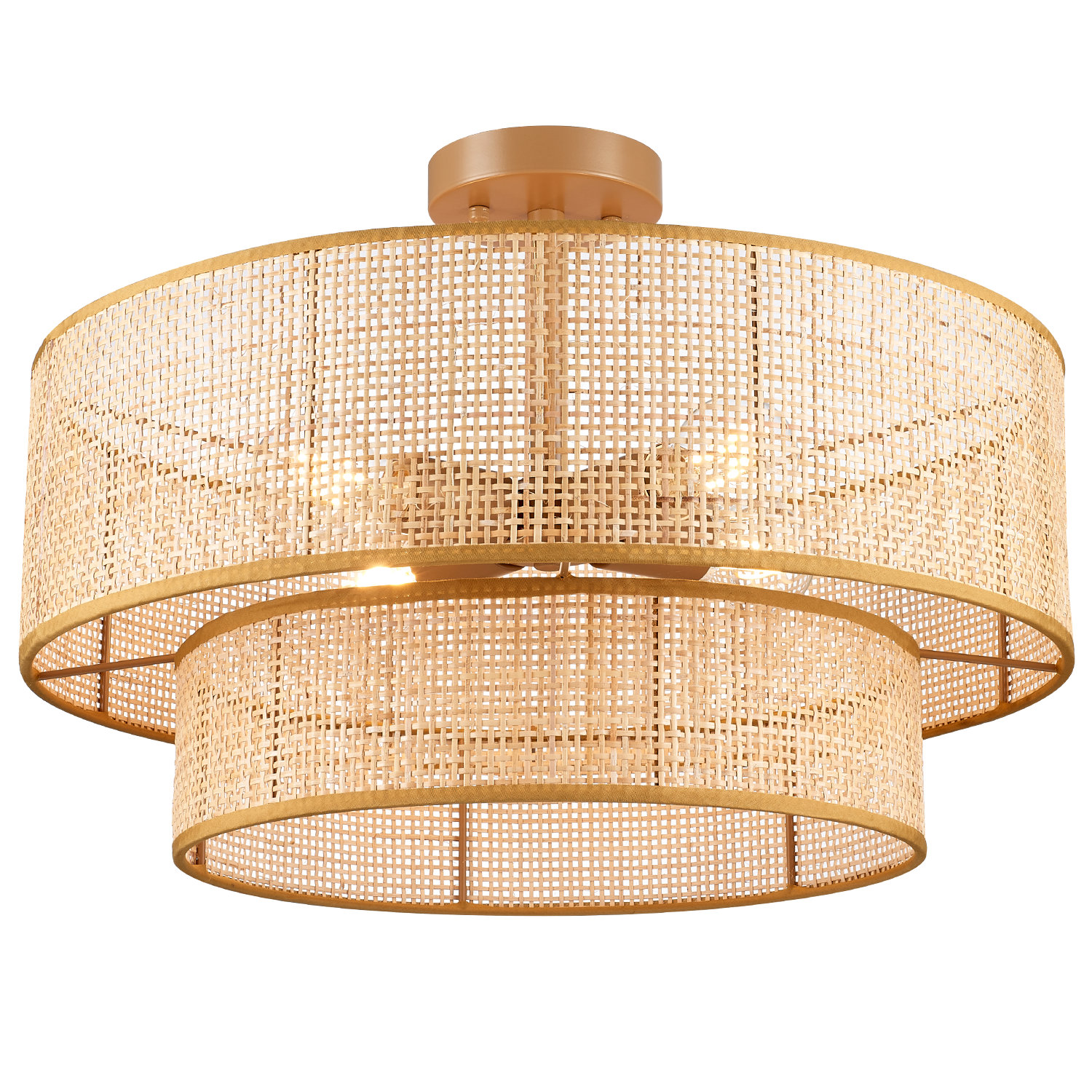 Bay Isle Home™ 20" Boho Flush Mount Ceiling Light, Double Layer Wicker ...
