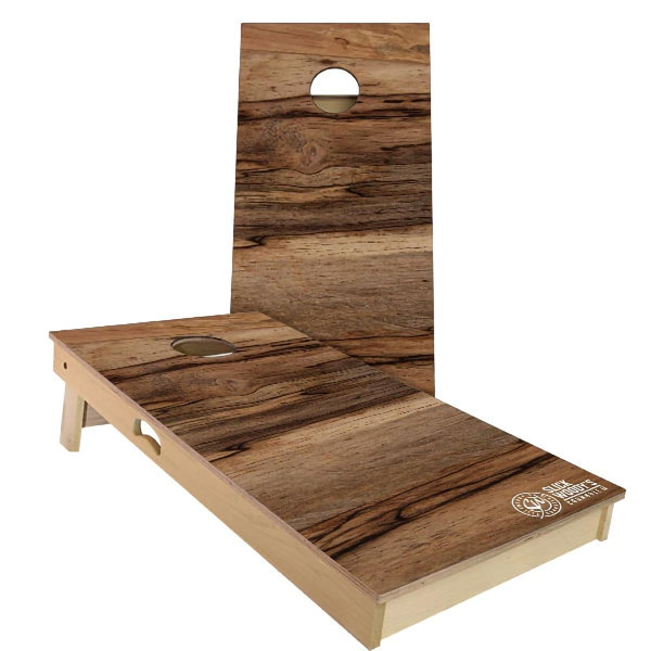 Skip's Garage 2' x 4' Woodgrain Themed Solid Wood Cornhole Set | Wayfair