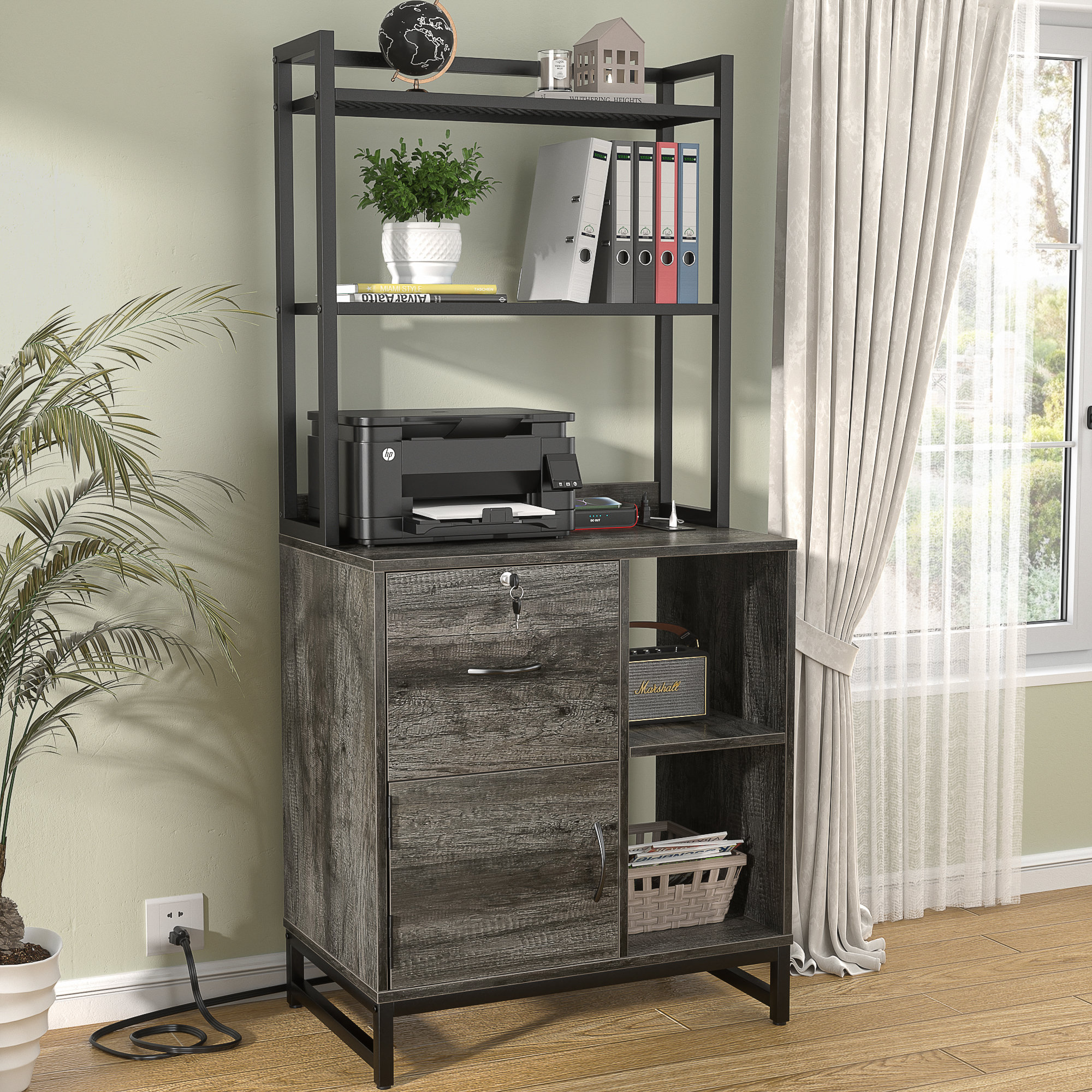 17 Stories Falanda 27.6'' Wide 2 -Drawer Bookcase with Lock & Charging ...