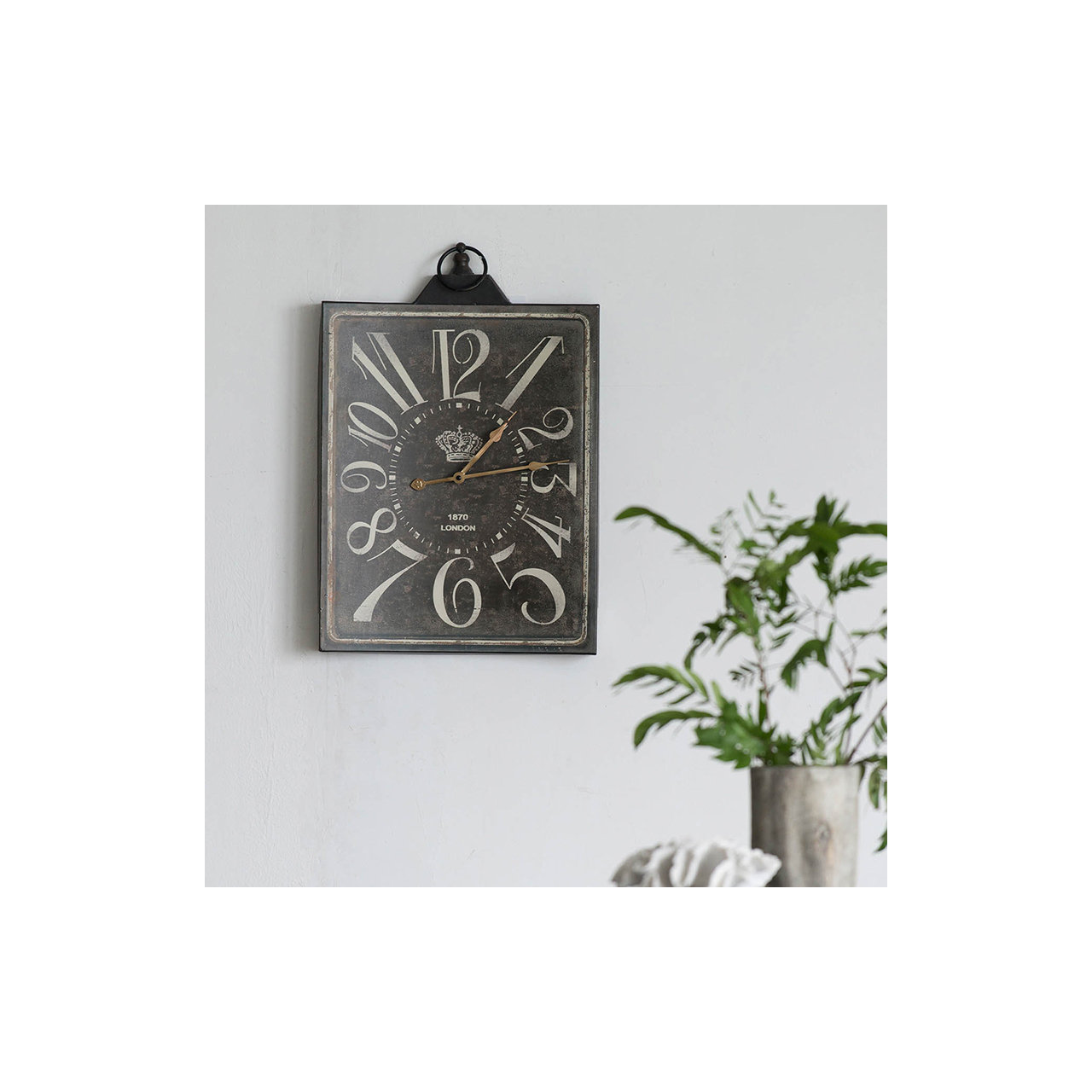 17 Stories Large Vintage Black Rectangular Wall Clock with White ...