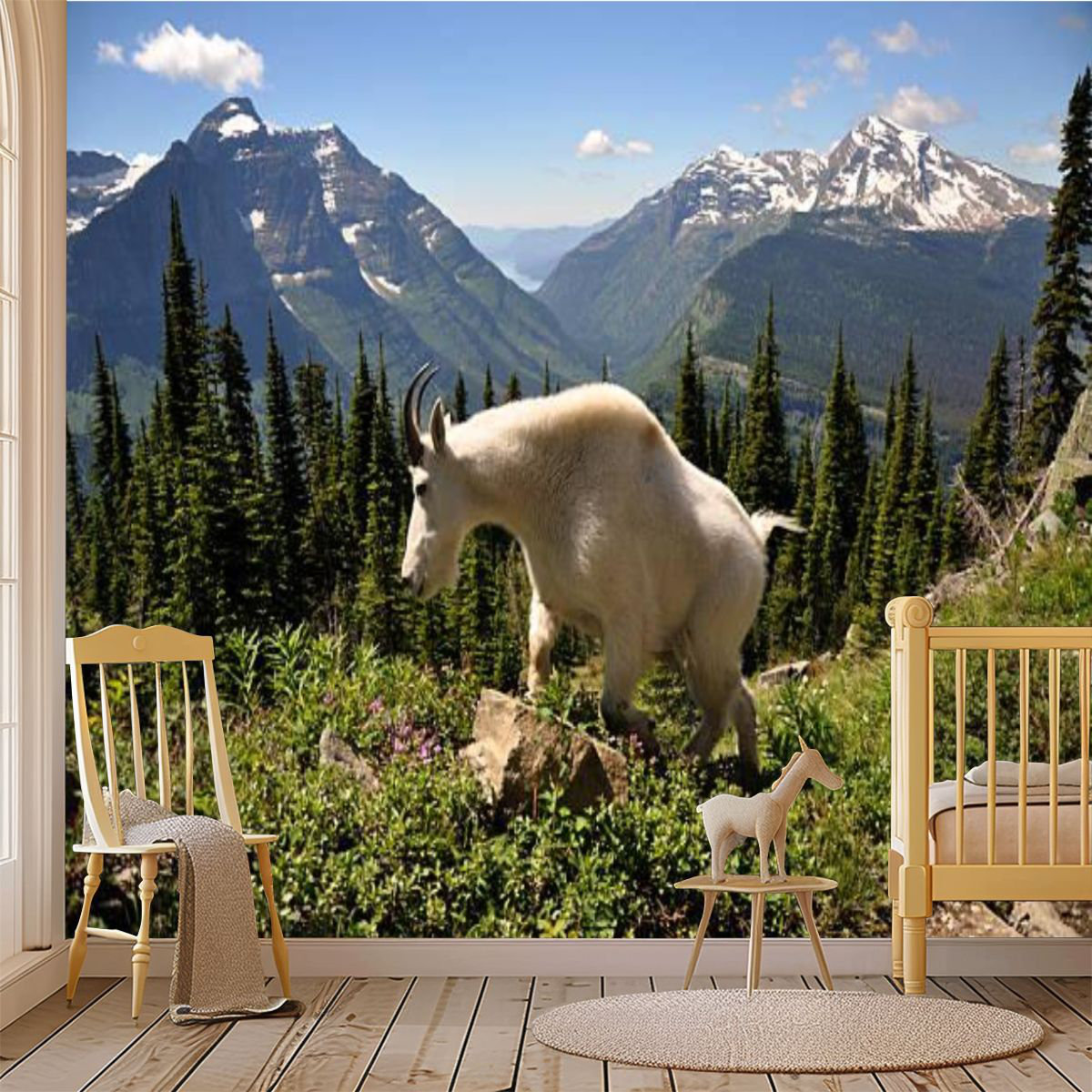 Millwood Pines Peel and Stick Canvas Wallpaper Wall Mural mountain goat ...