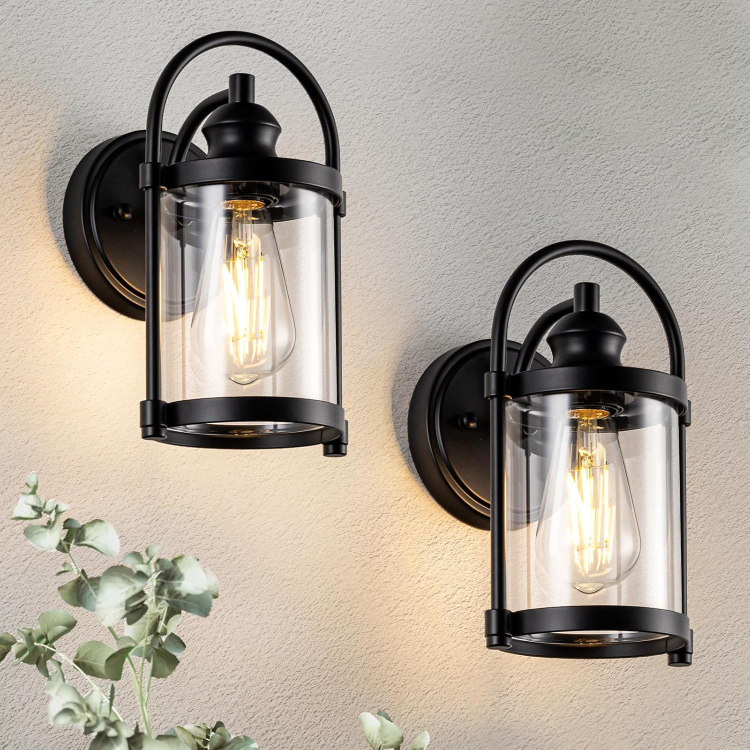 BEAUTY DEPOT 2-Pack Black Outdoor Wall Lanterns, Aluminum Anti-Rust ...