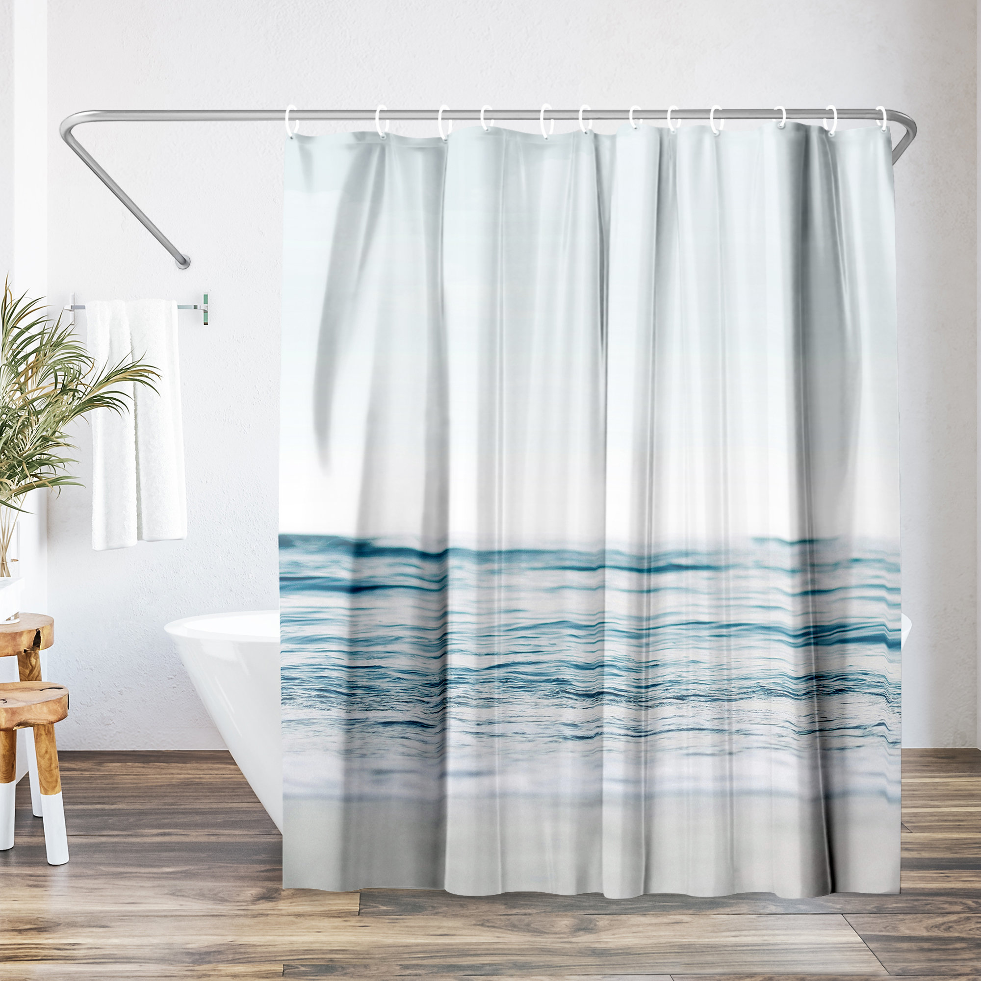 East Urban Home 71" x 74" Coastal Shower Curtain, Wave and Sand 1 by ...