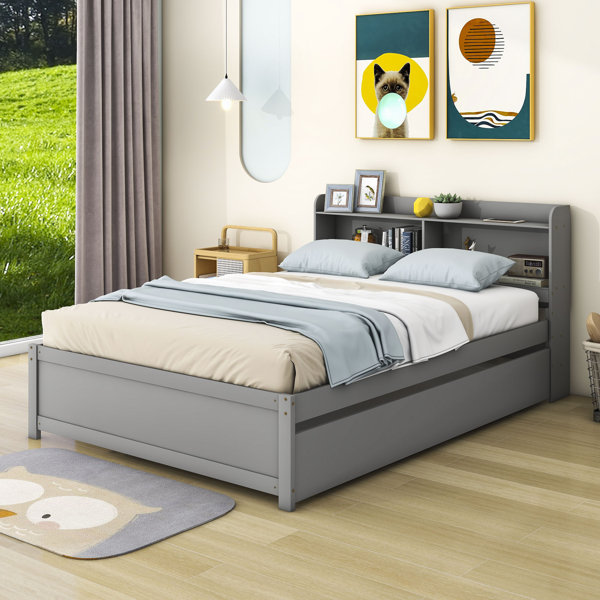 GoBeyondFurniture Full Size Platform Bed with Trundle and Storage ...