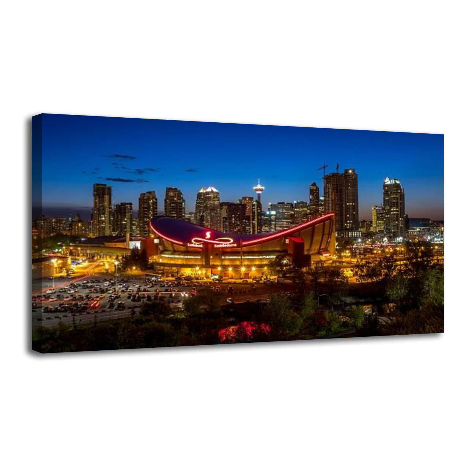 Latitude Run® Canvas Wall Art calgary skyline night stadium view ...