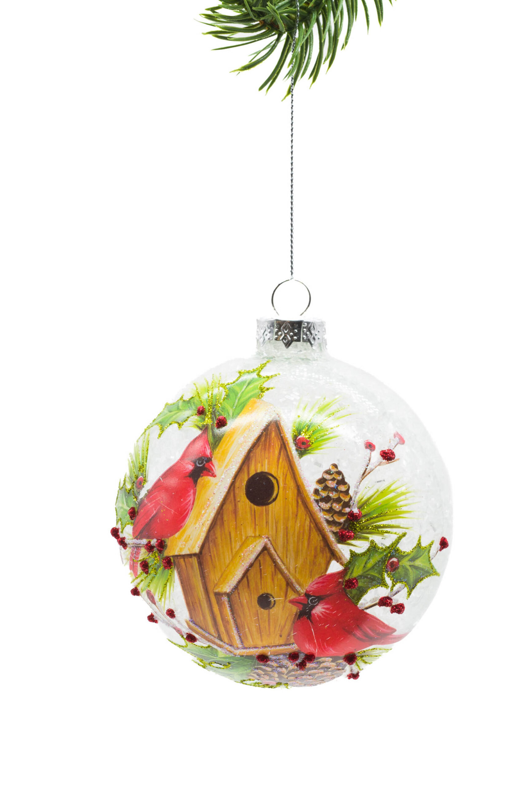 The Holiday Aisle® Gearldene Frosted Birdhouse Ball Ornament | Wayfair