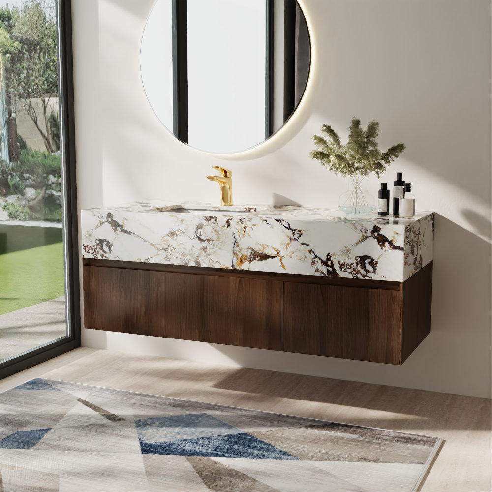 Ebern Designs 48'' Modern Single Bathroom Vanities, With Glossy Faux ...