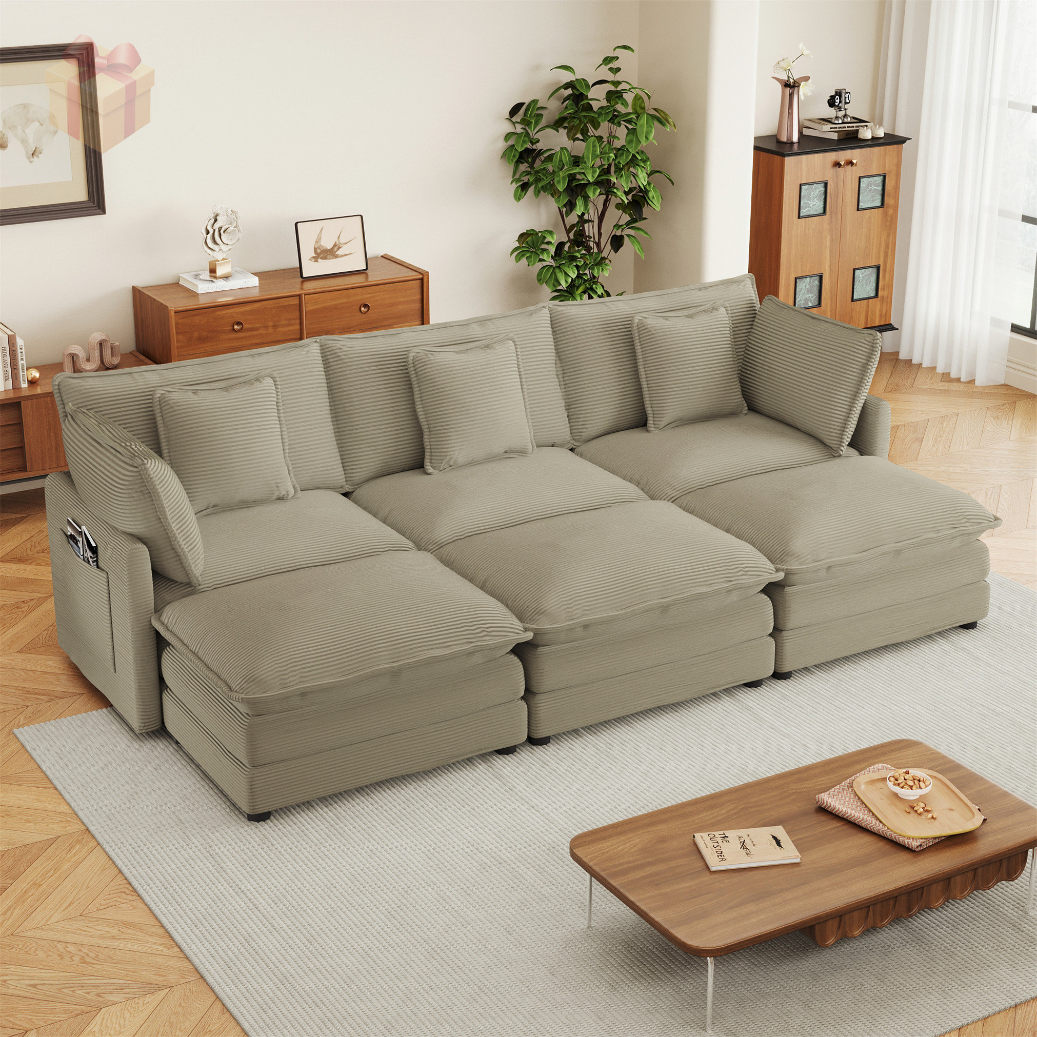 Mercer41 Modular Sectional Sofa with Extra-Deep Seating, Two-Layer High ...