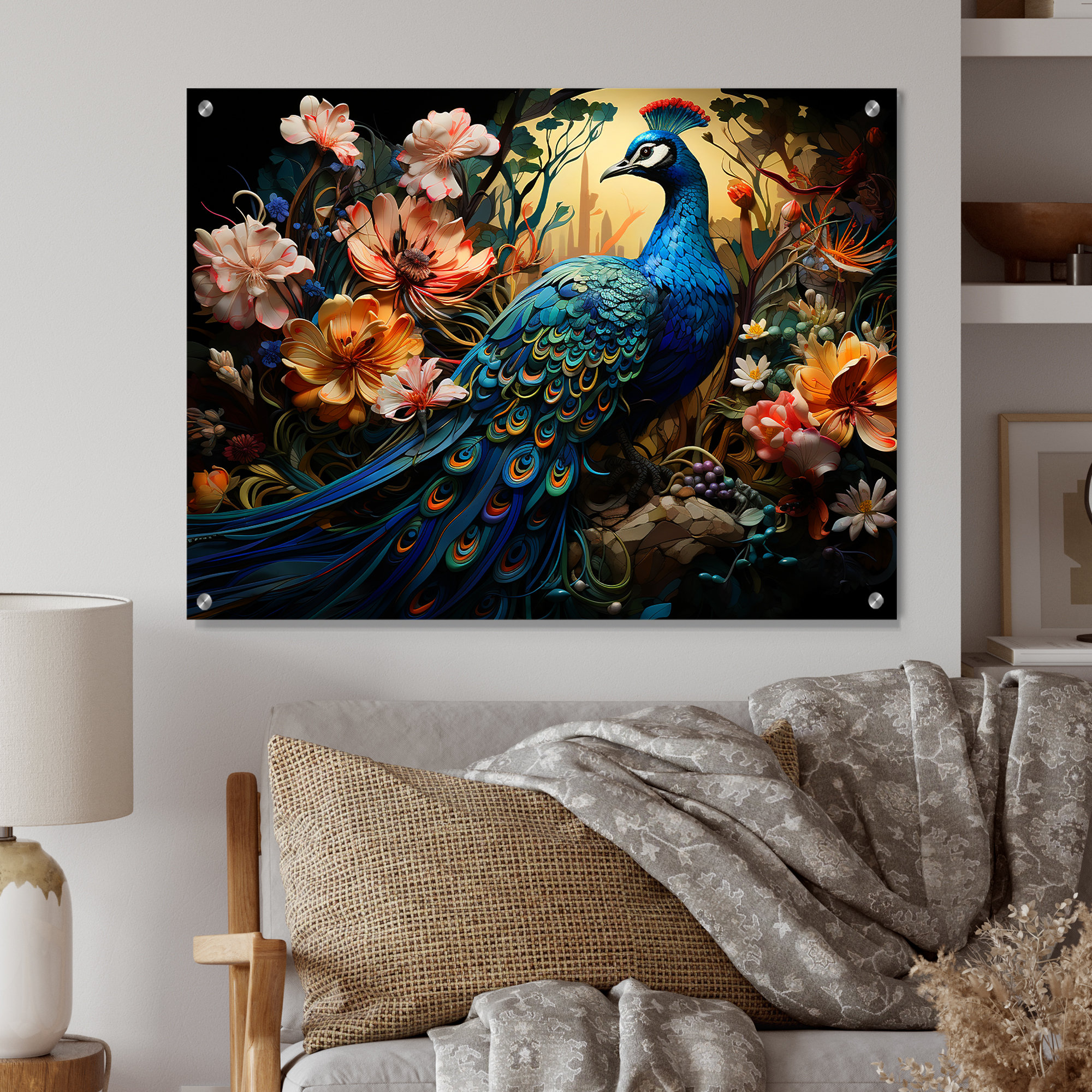 Bungalow Rose Teal Peacock Parade I - Peacock Acrylic Wall Art | Wayfair