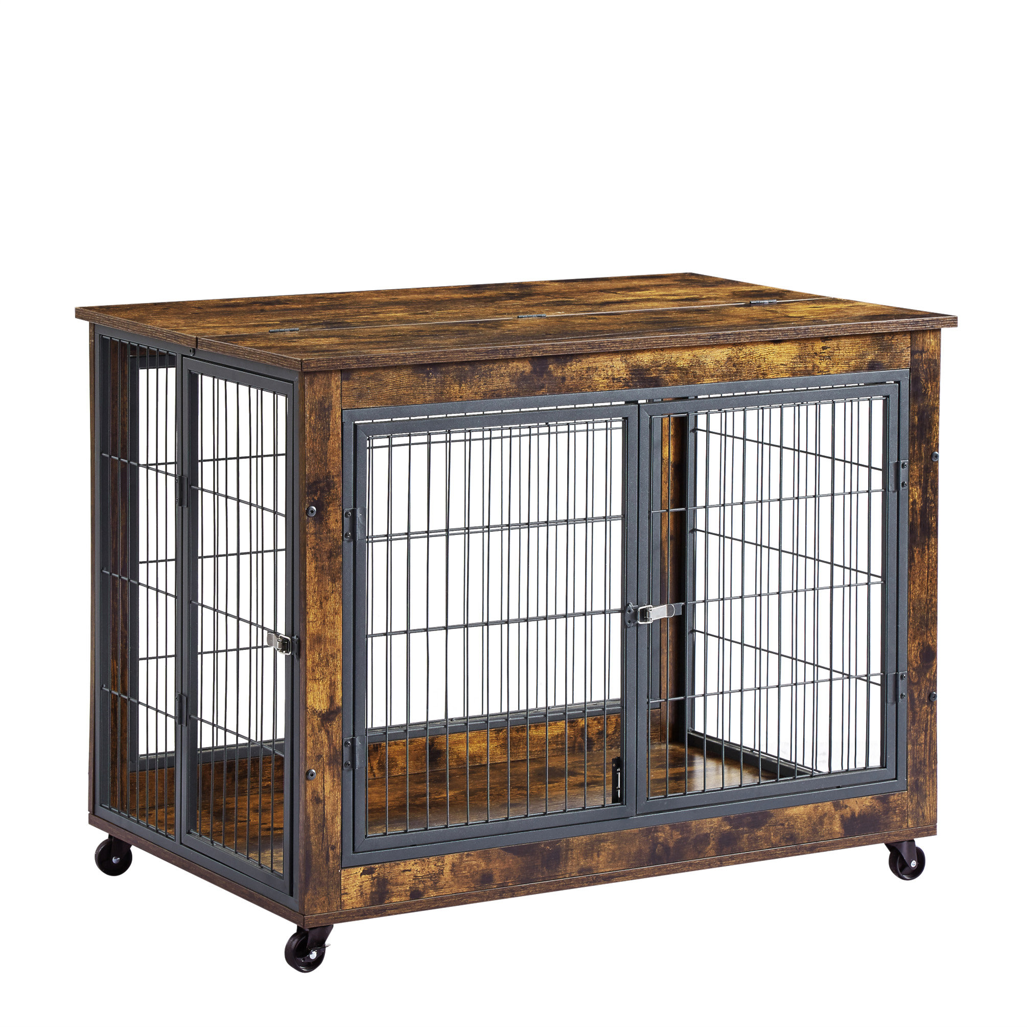 17 Stories Furniture Style Dog Crate Side Table On Wheels With Double ...