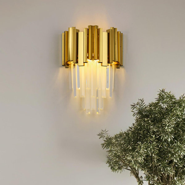 Everly Quinn Modern Crystal Wall Sconce with Antique Gold Finish ...