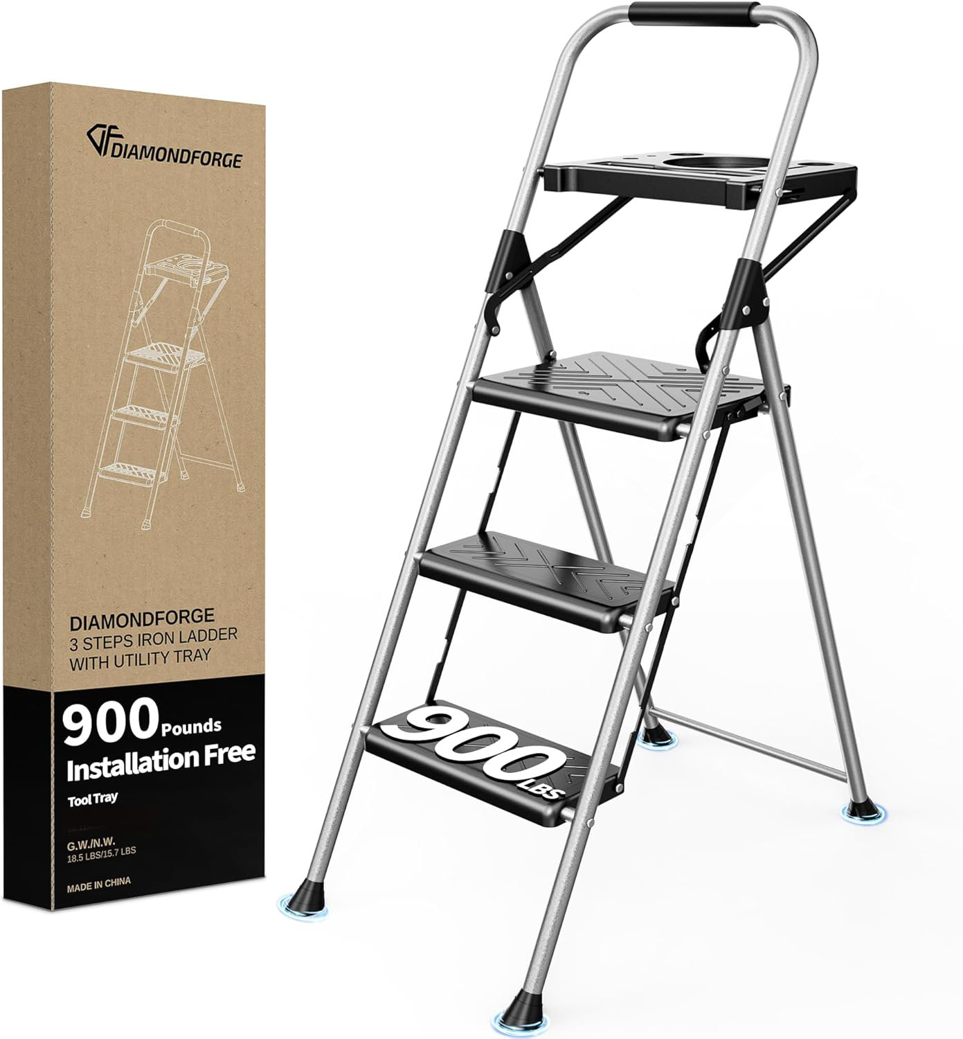 WFX Utility™ Heavy Duty 3 Step Ladder With Tool Platform - 900Lbs ...