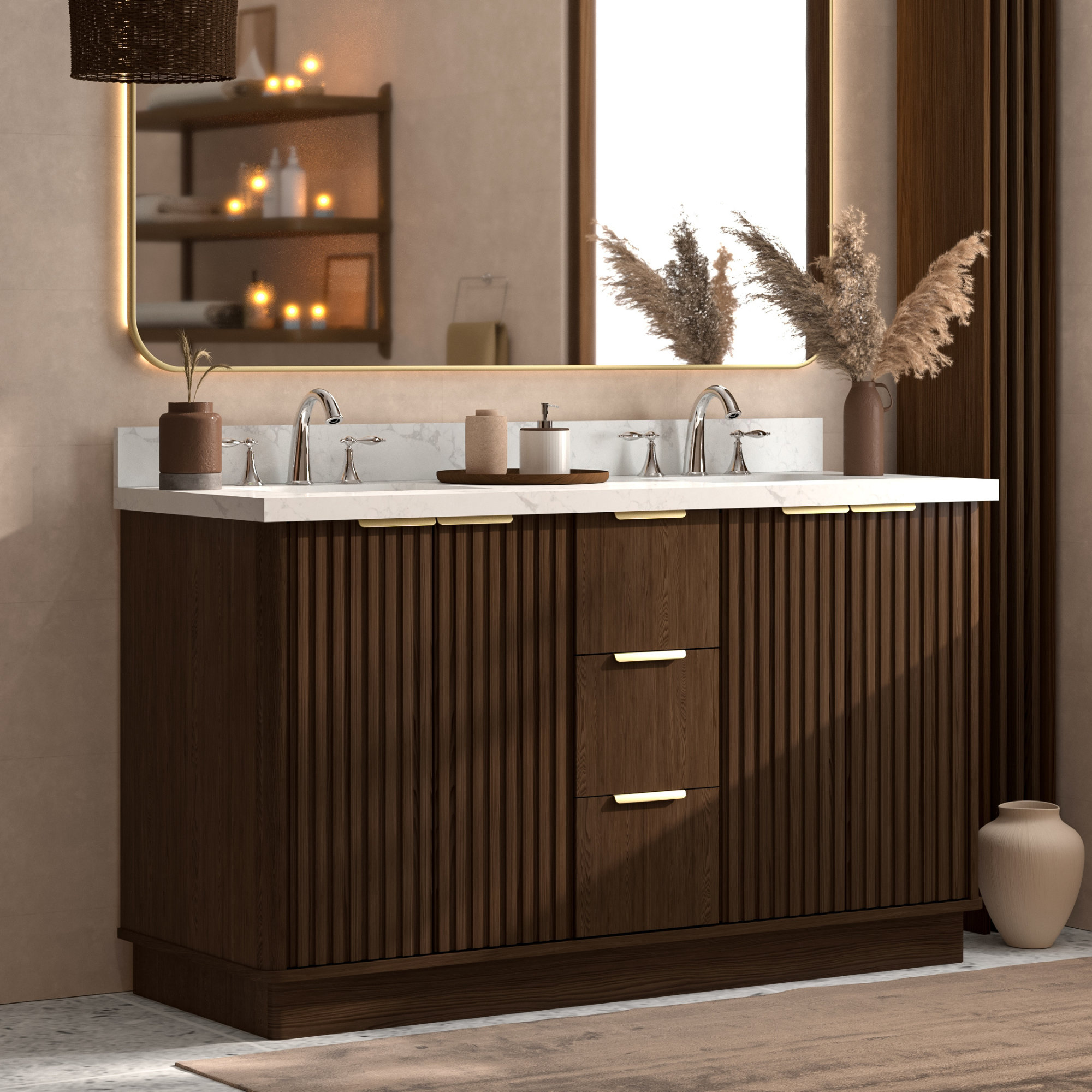 Latitude Run® Barden 60” Double Vanity with Statuario Marble Countertop ...