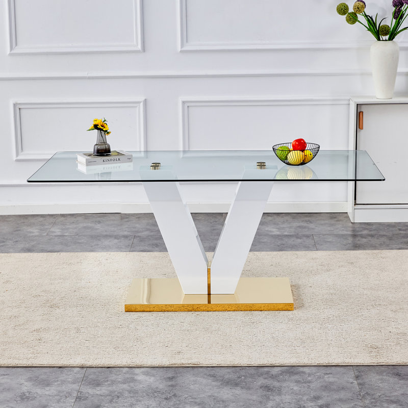 Mercer41 Large Modern Minimalist Rectangular Glass Dining Table | Wayfair