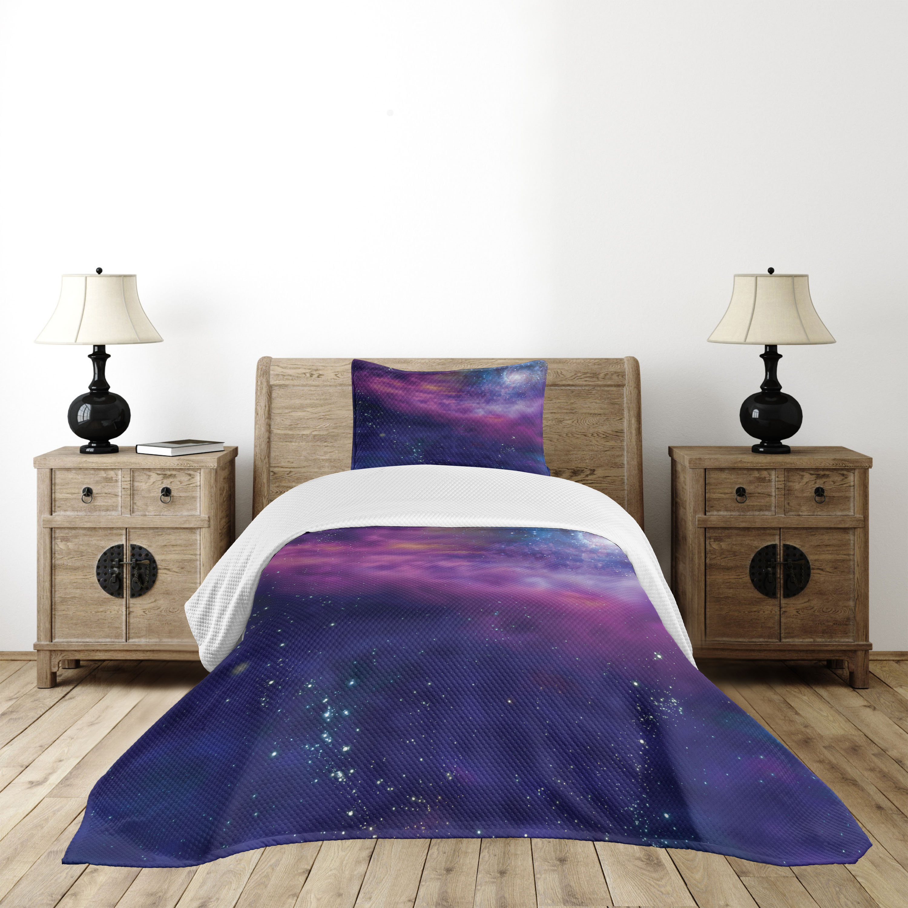 Ambesonne Outer Space Bedspread Set Galaxy Nebula Star Purple Blue ...