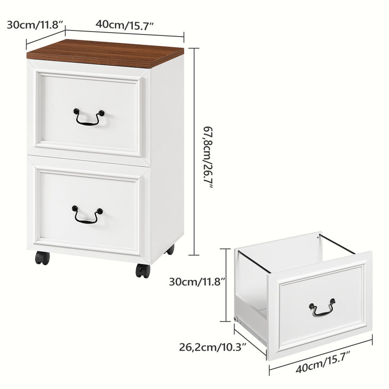 Inbox Zero Mobile Filing Cabinet On Wheels Farmhouse File Cart With 2 ...