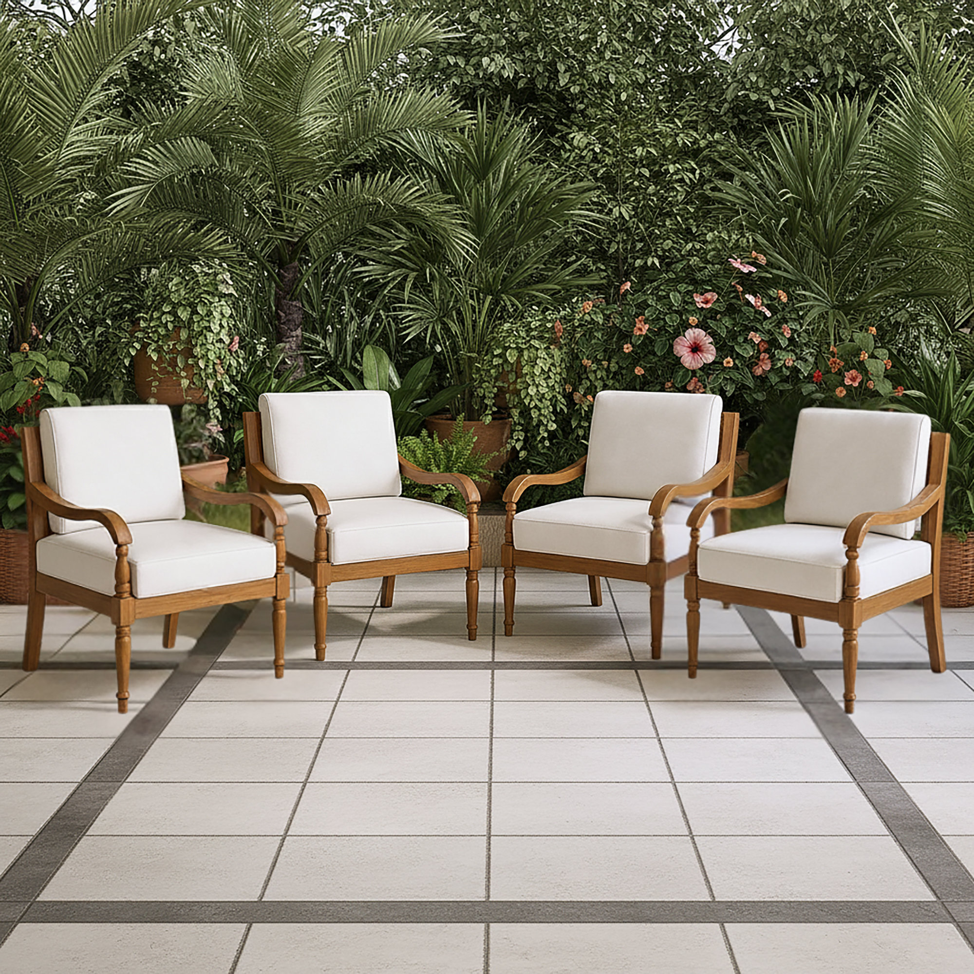 Alcott Hill® Breger Wood Patio Club Chair With White Cushion In Natural ...