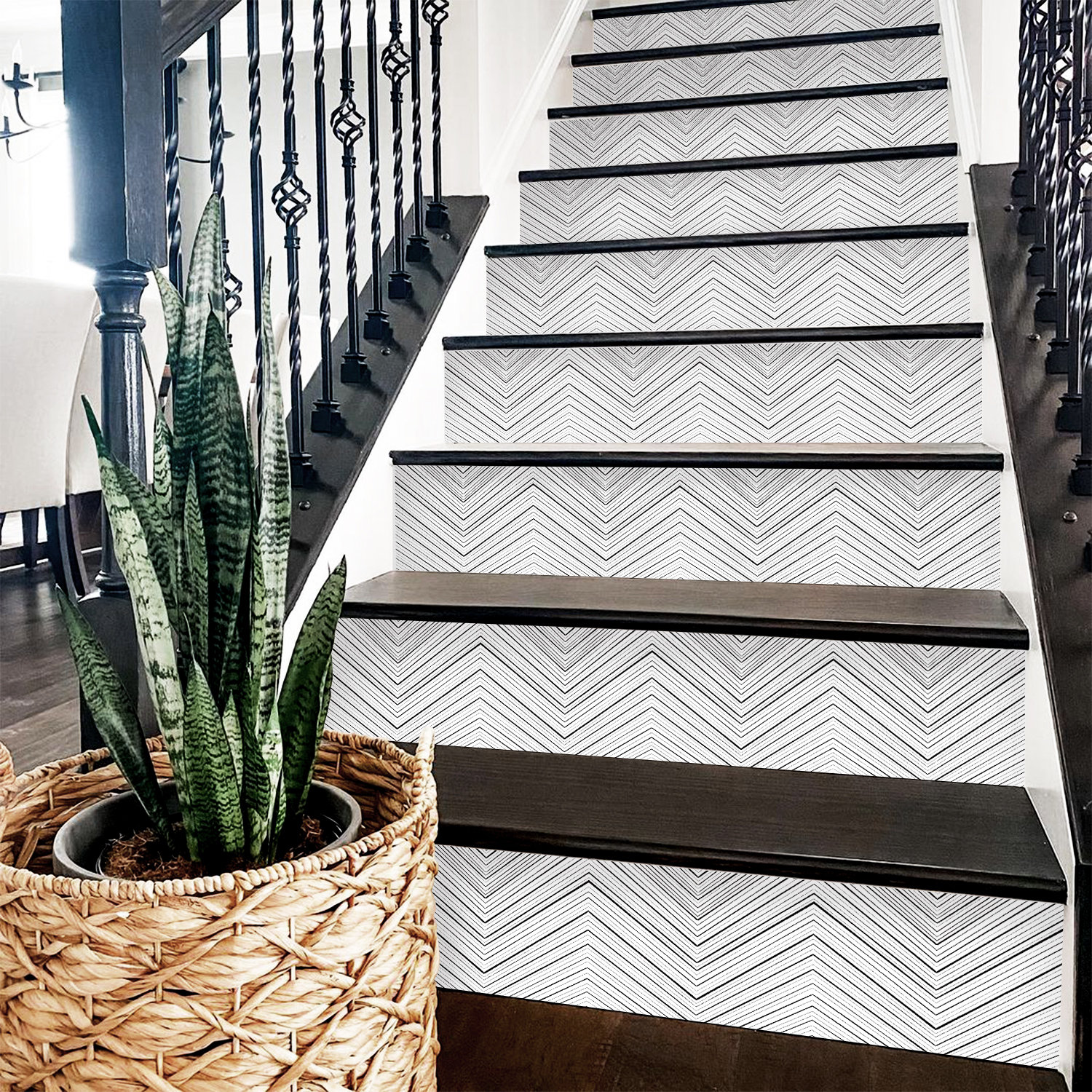 Ebern Designs Bohemian Herringbone Abstact Peel &Stick Tlie Stair Riser ...