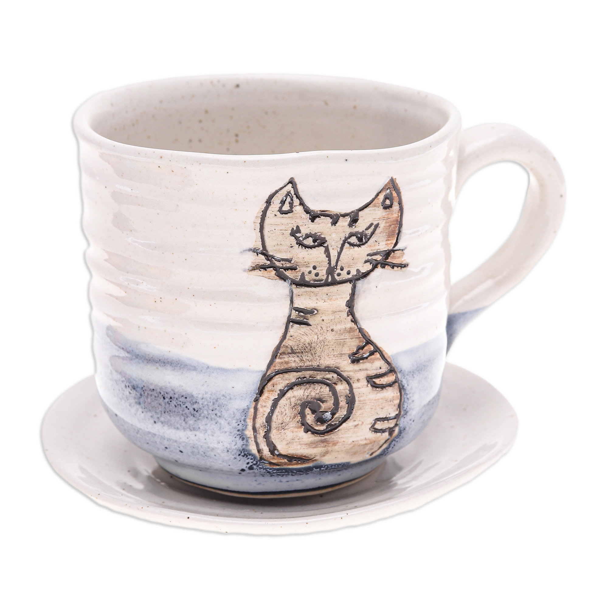 August Grove® Handmade Whimsical Cat Ceramic Cup And Saucer | Wayfair