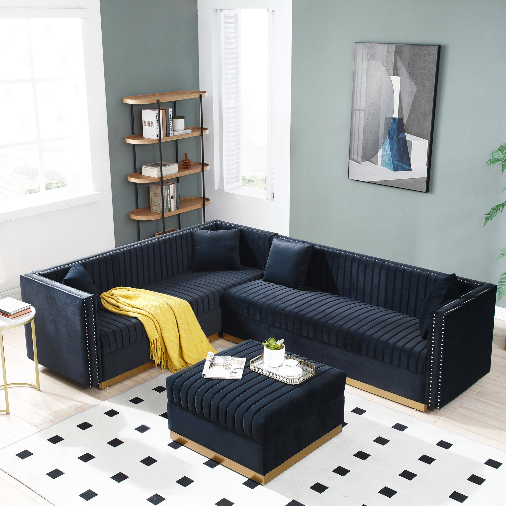 Latitude Run® Contemporary Vertical Channel Tufted Velvet Sectional ...