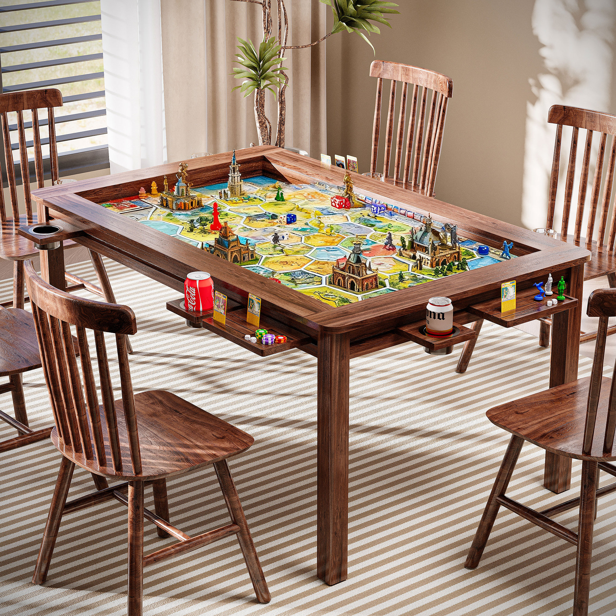 Lausaint Home 53'' Board Game Card Dining Table for 6 Players with ...
